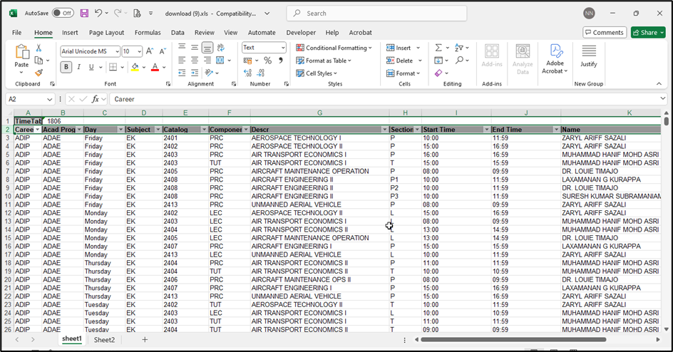 Student: CMS - VIEW TIMETABLE